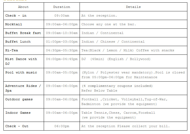 Day Out – MangoMist Resort Bangalore
