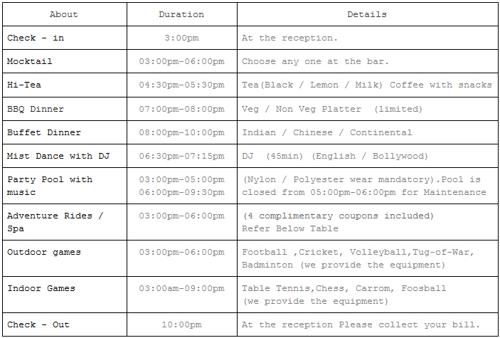 Day Out - MangoMist Resort Bangalore