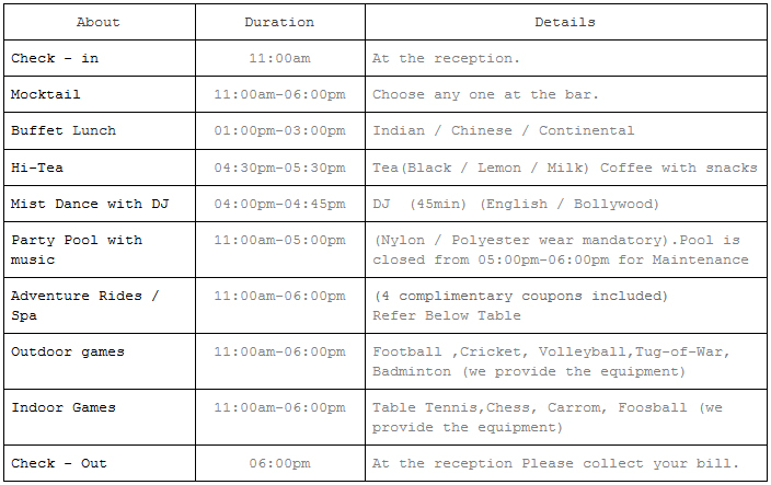 Day Out - MangoMist Resort Bangalore
