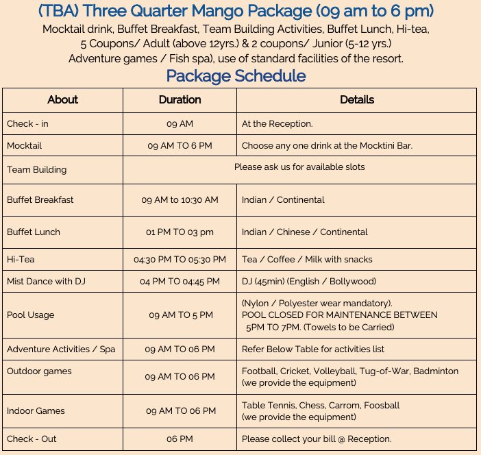 Day Out – MangoMist Resort Bangalore